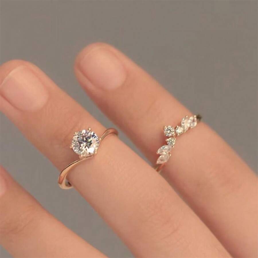 1pair Fashionable Rose Gold Plated Diamond-Studded Leaf Design Couples ...