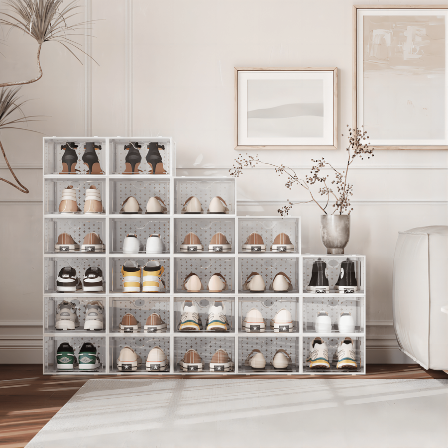 Pinkpum Large 12 Pack Shoe Storage Box, Clear Plastic Stackable Shoe ...