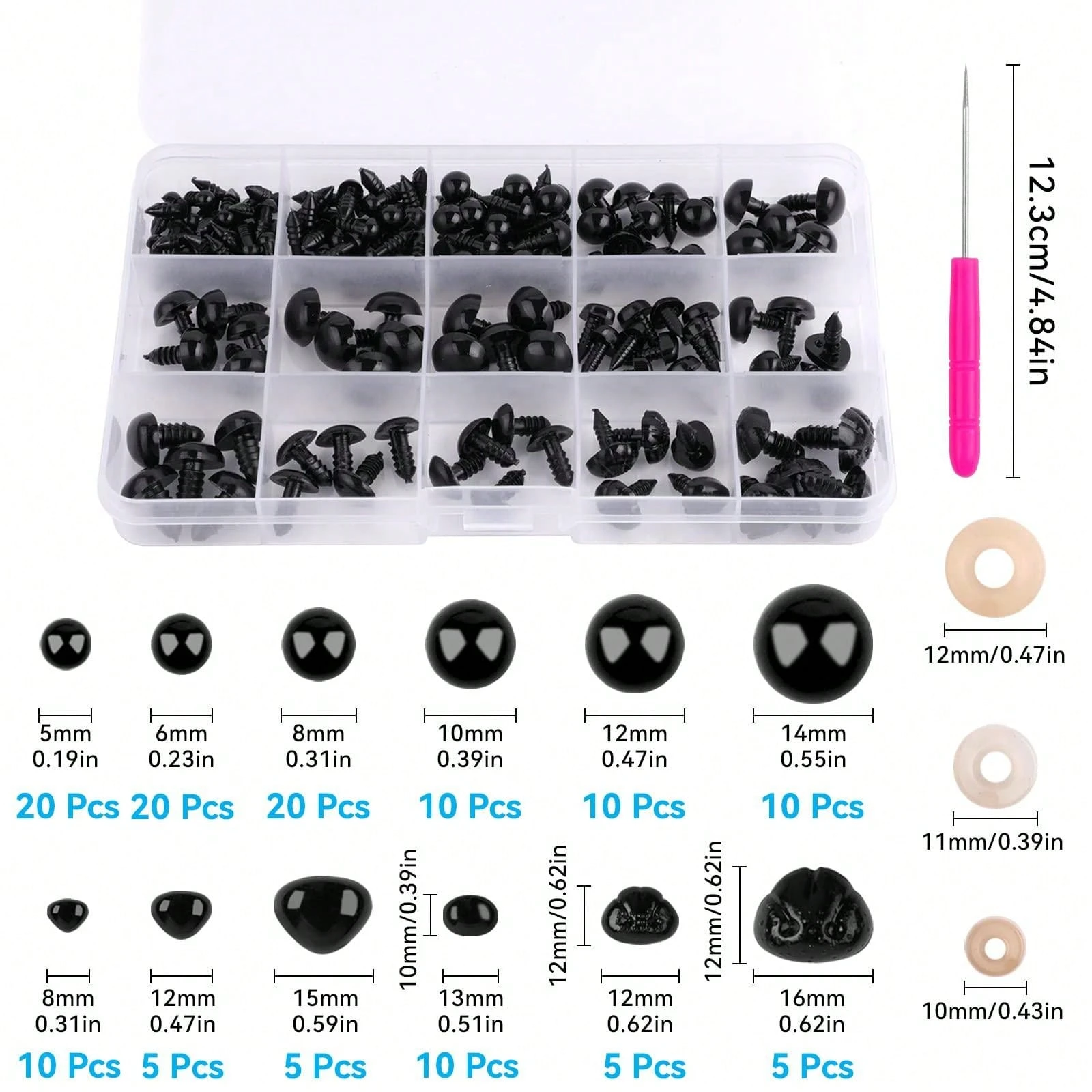 261 Pcs Safety Eyes And Noses, Crochet Eyes With Washers, Craft Eyes ...