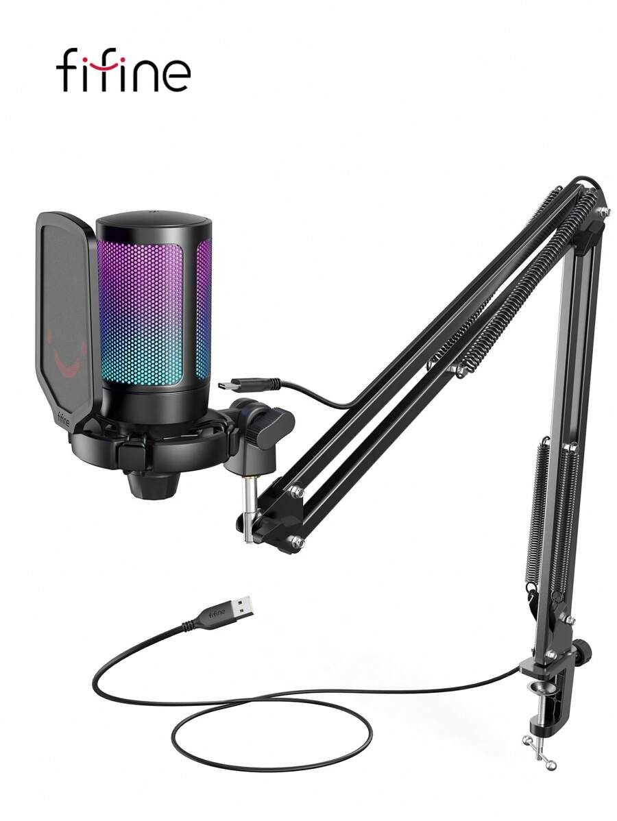 USB Gaming Microphone Kit With Boom Arm Stand/Changing RGB/Tap-To-Mute ...