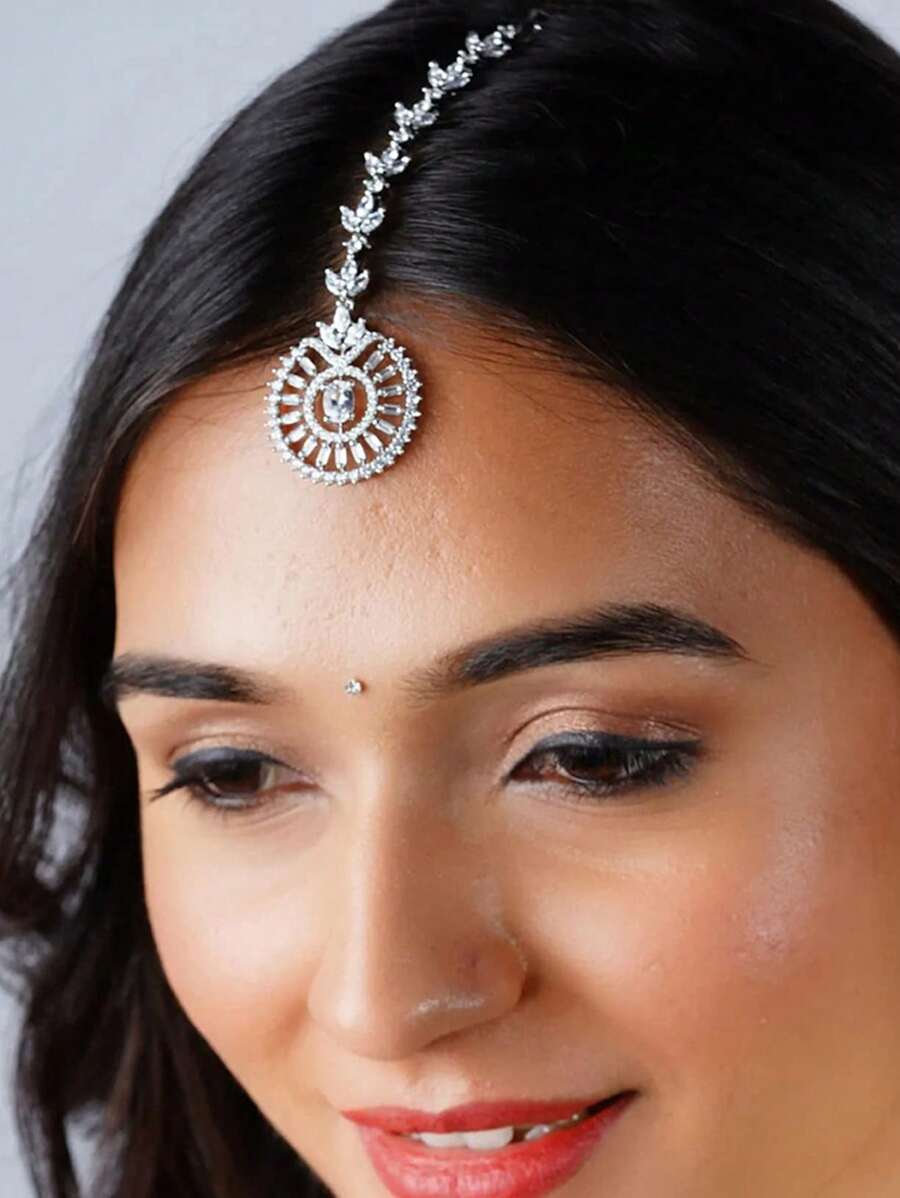 1pc Silver New Style Circle Shaped Rhinestone Forehead Chain, Vintage ...