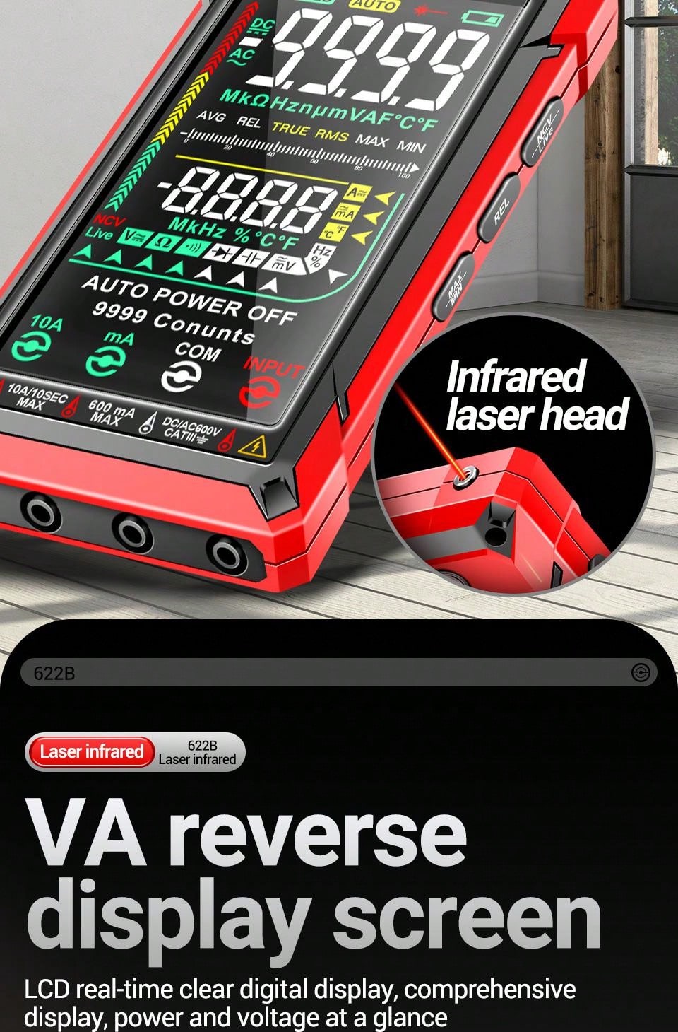 ANENG 622B VA Screen Multímetro Digital 9999 Count Tester Multimetro ...