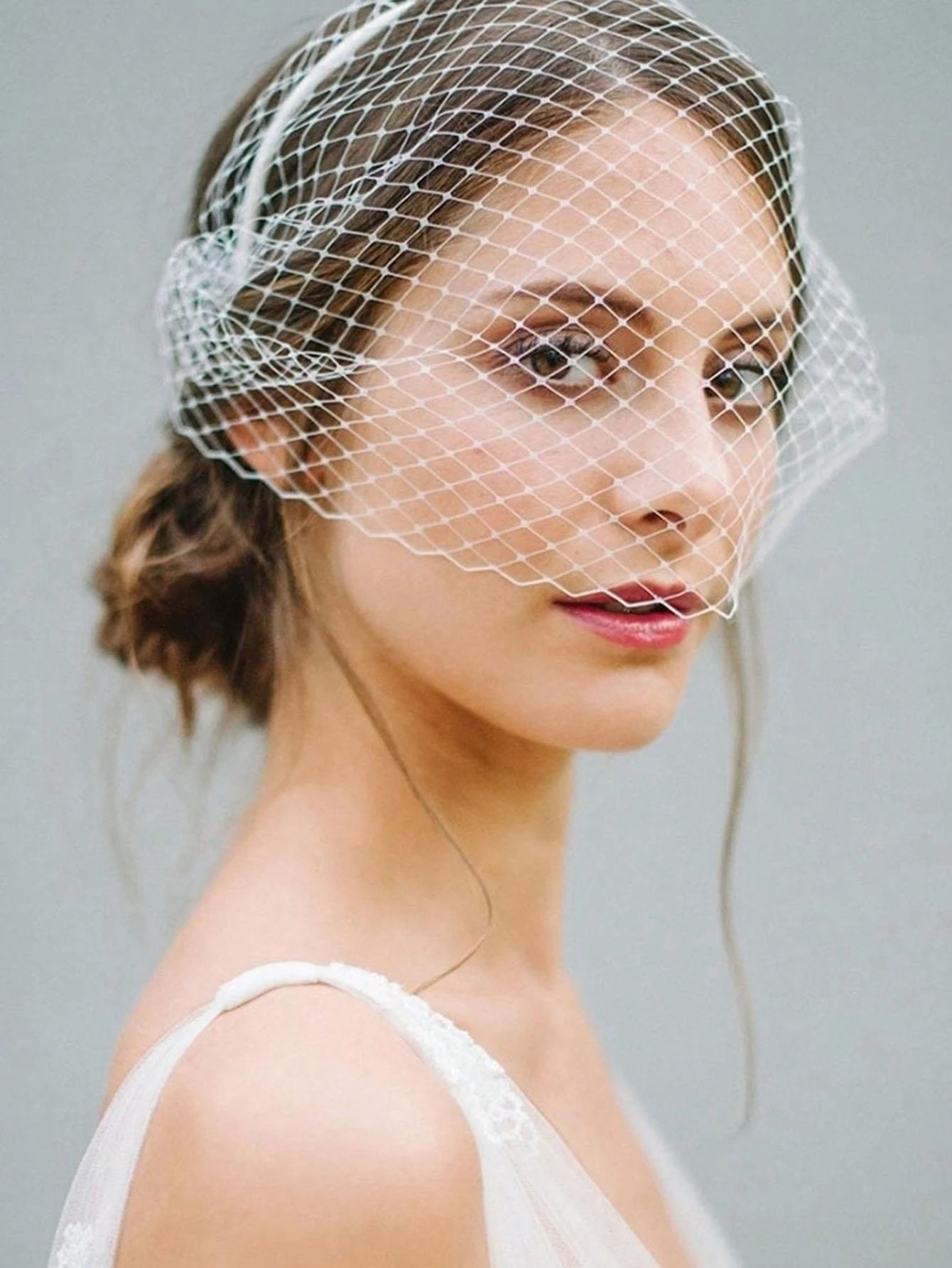 Elegant A Bridal Accessory Consisting Of A Netting Birdcage Veil With ...