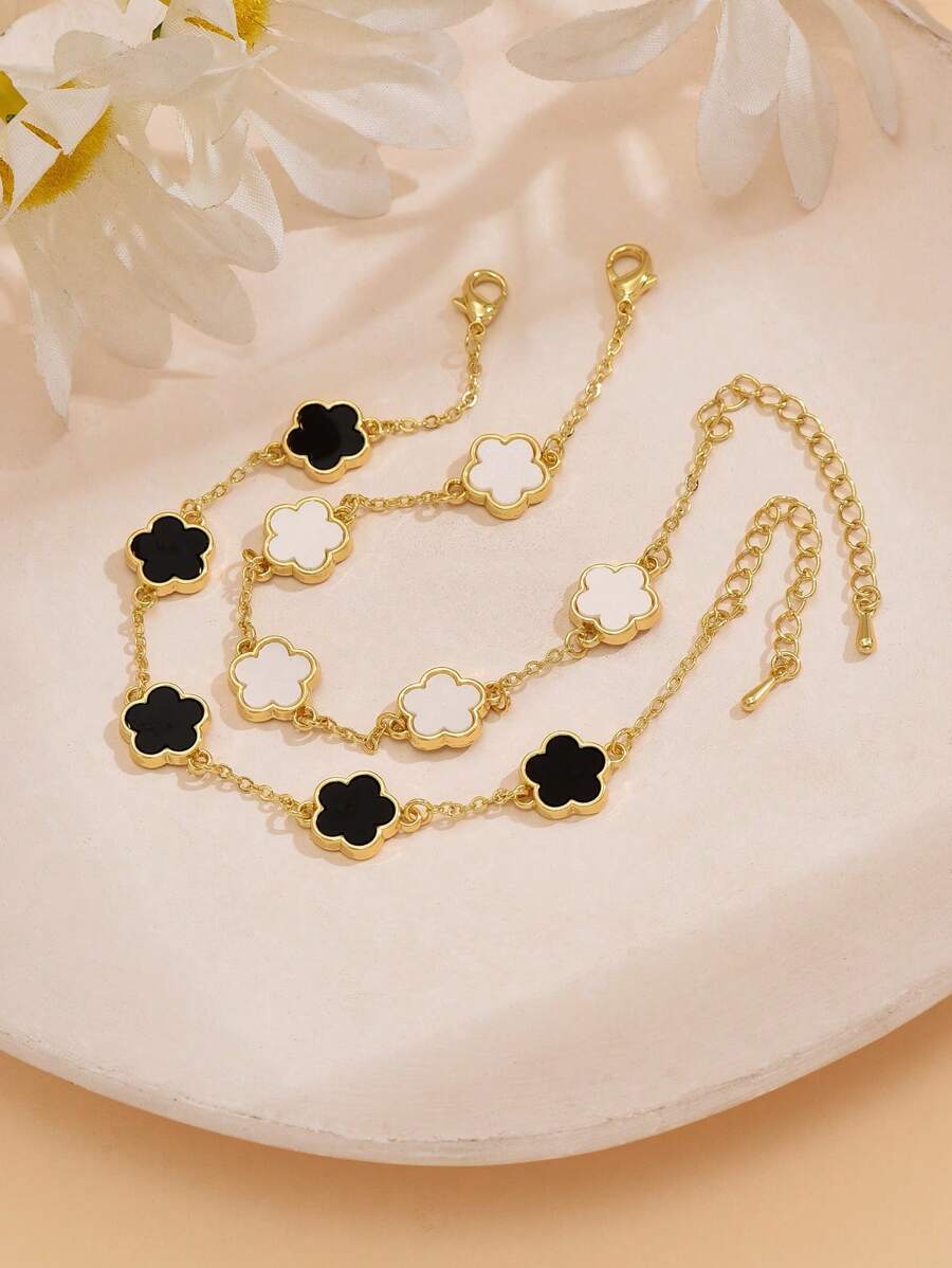 2 Piezas Simple Y Elegante Diseño De Brazalete De Cobre Con Forma De Flor De Cinco Pétalos Para ...