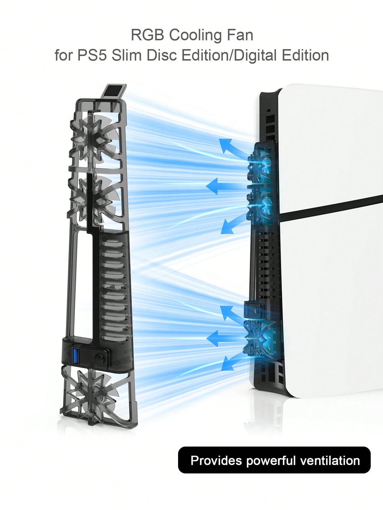 1pc RGB Lighting Cooling Fan For PS5 Slim Disc Edition/Digital Edition ...