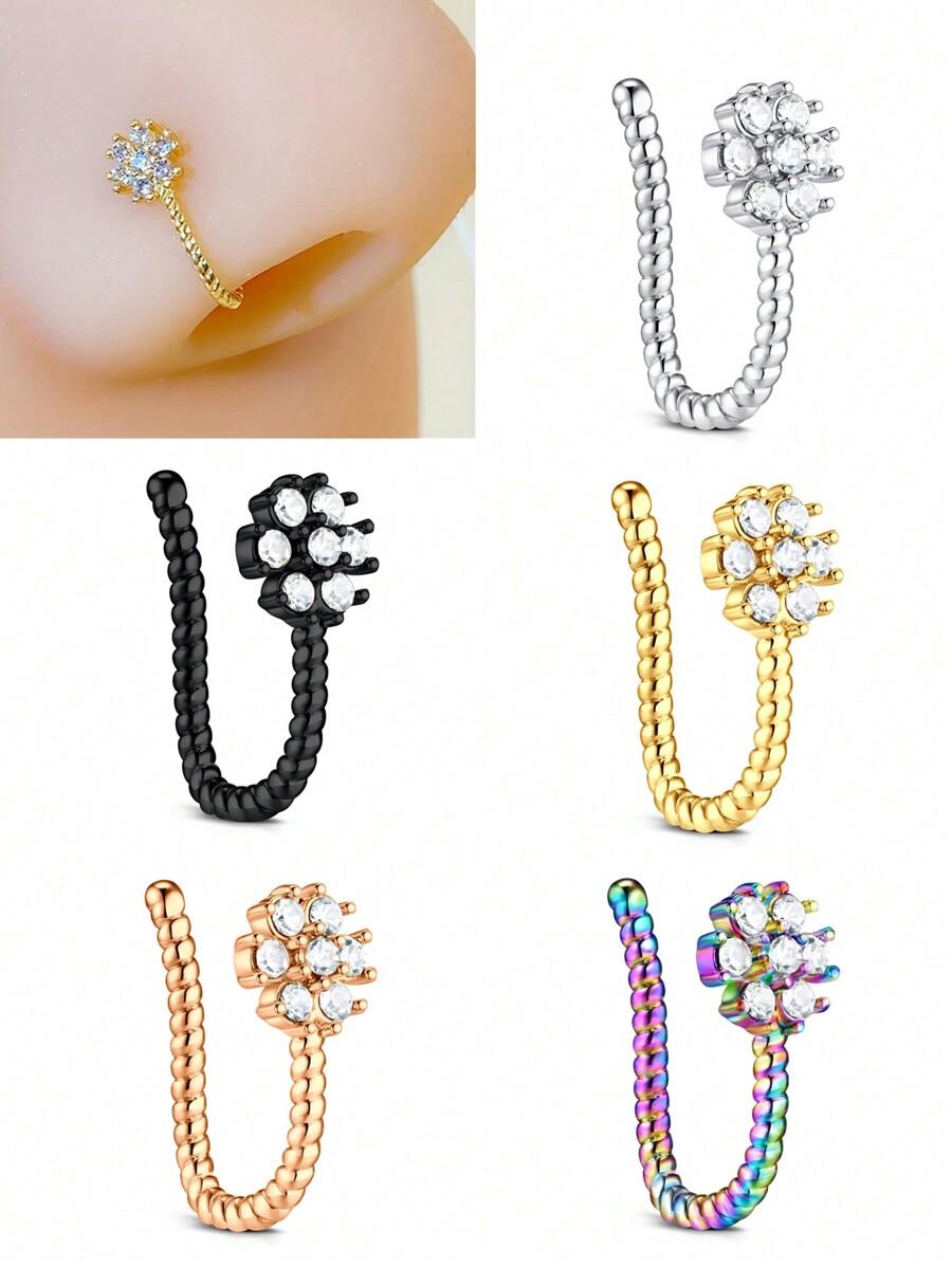 1PC/Set Elegant Small Cherry Blossom Nose Clips Inlaid Shiny Fake ...