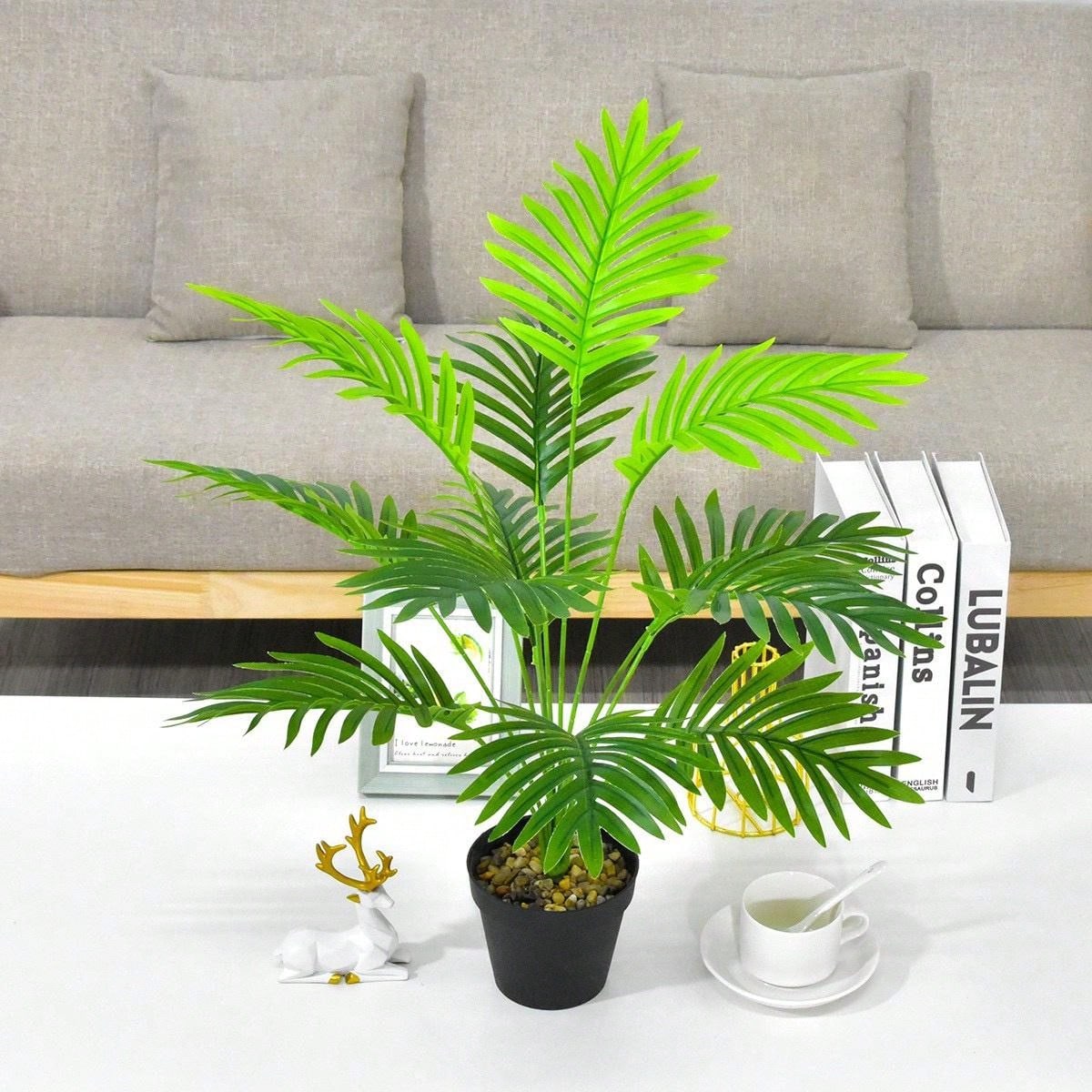 1pc Artificial Decoration Imitation Iron Tree Kui Fan Leaf With 12 ...