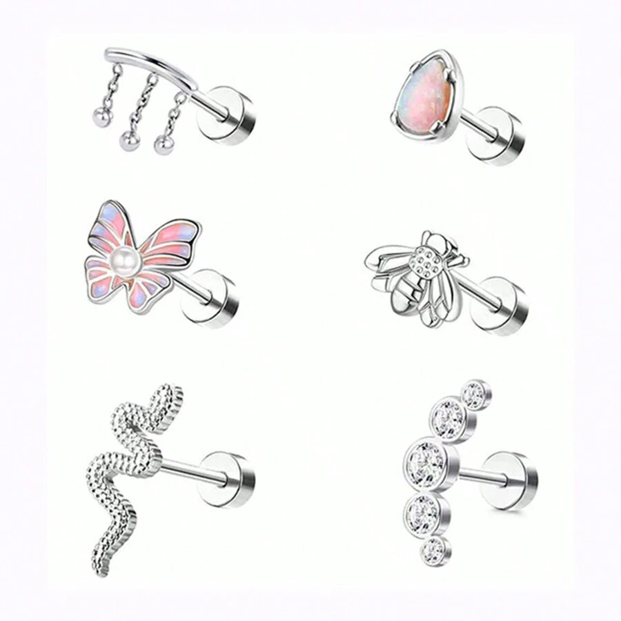 Cartilage Earrings Stud Surgical Steel Flat Back Earrings Forward Helix ...