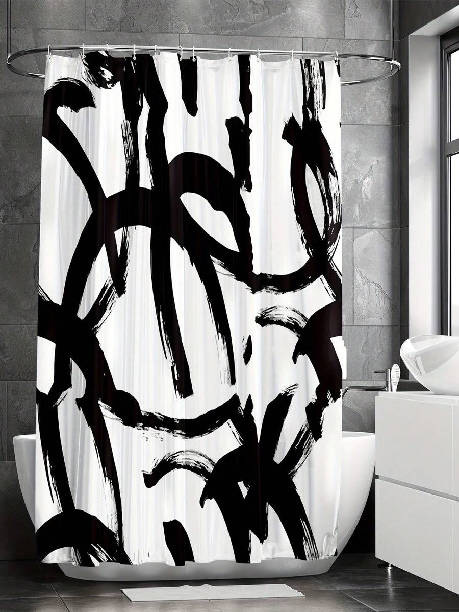 1pc Modern Artistic String Shower Curtain Waterproof Fabric Bathroom ...