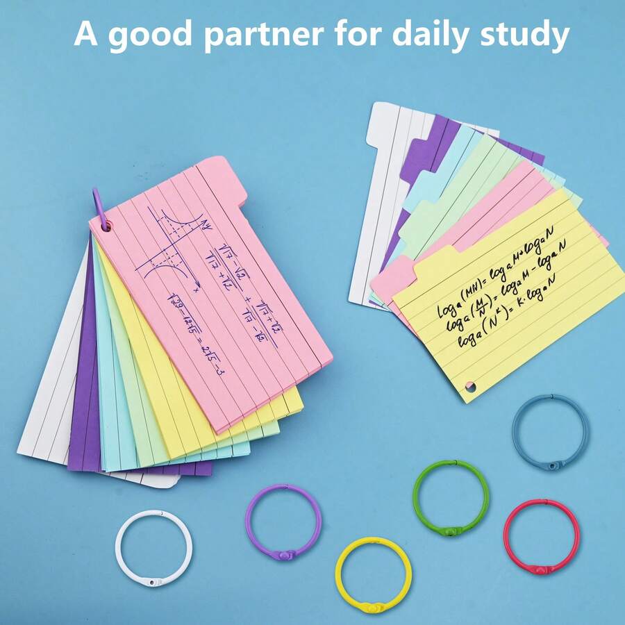 150 Sheets Ruled Index Cards And 6 Pcs Rings, 6 Colors Punched Cards ...