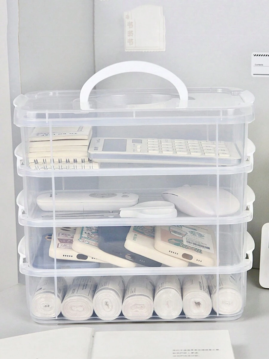 1pc 4 Layers Transparent Household Storage Box With Divided Drawers ...