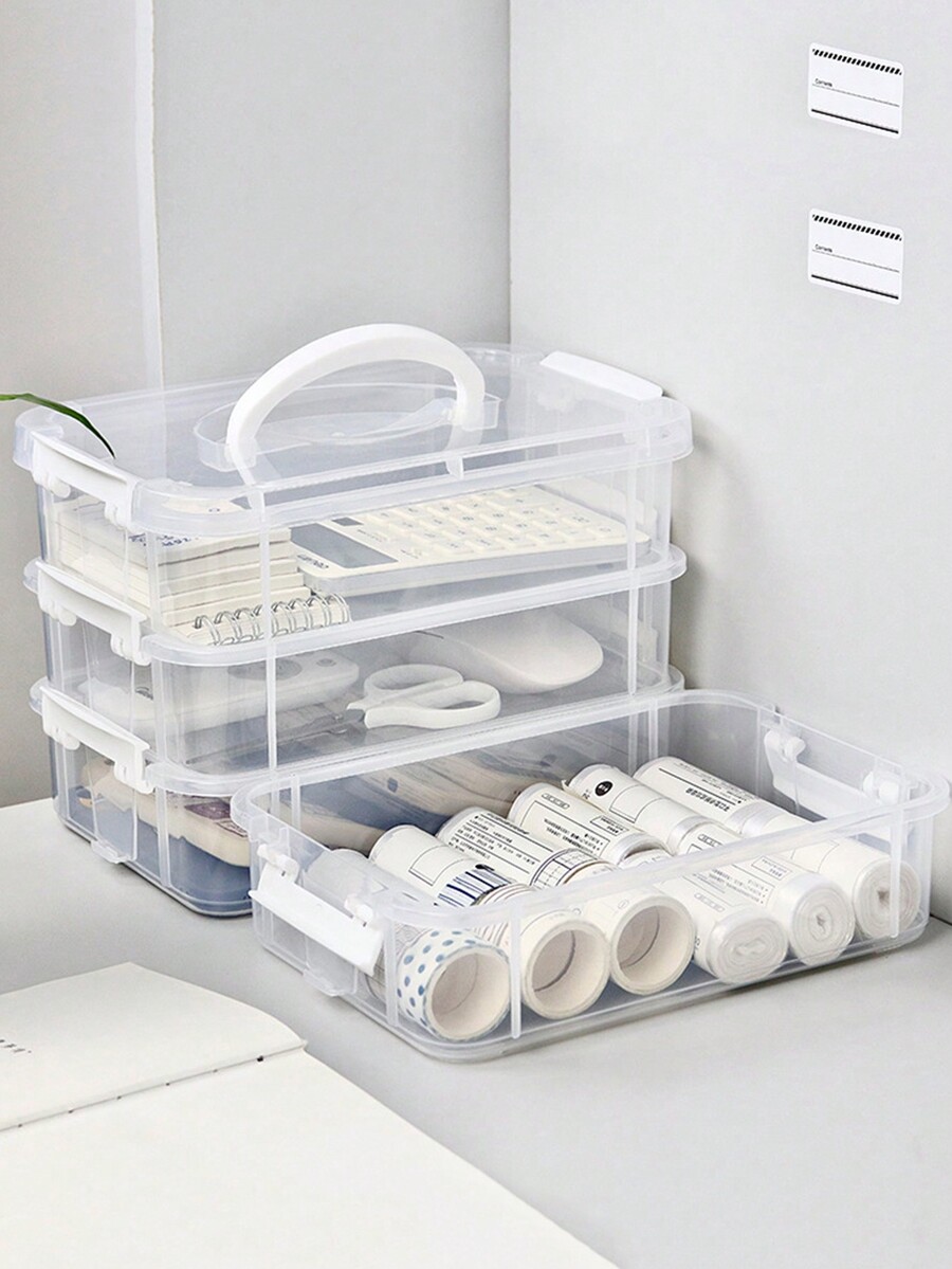 1pc 4 Layers Transparent Household Storage Box With Divided Drawers ...