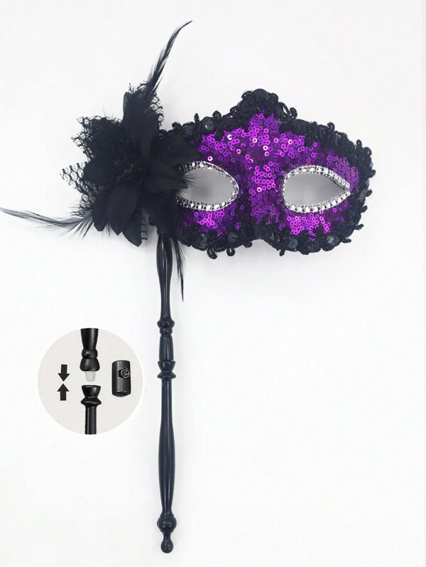 Makeup Party Purple Side Flower Little Girl Mask With Fixed & Handheld ...
