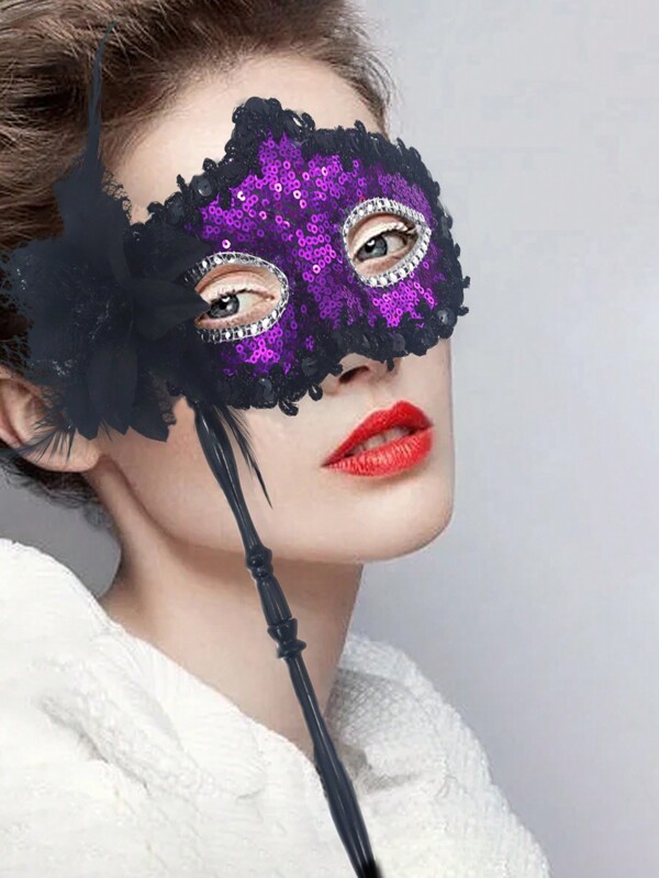 Makeup Party Purple Side Flower Little Girl Mask With Fixed & Handheld ...