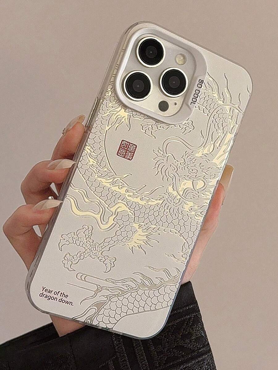 1pc Silver White Dragon Enamel IPhone Case, Chinese Dragon Pattern ...