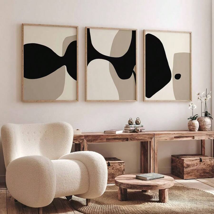 Set Of 3 Modern Minimal Abstract Art Painting Geometry Graphics Canvas ...