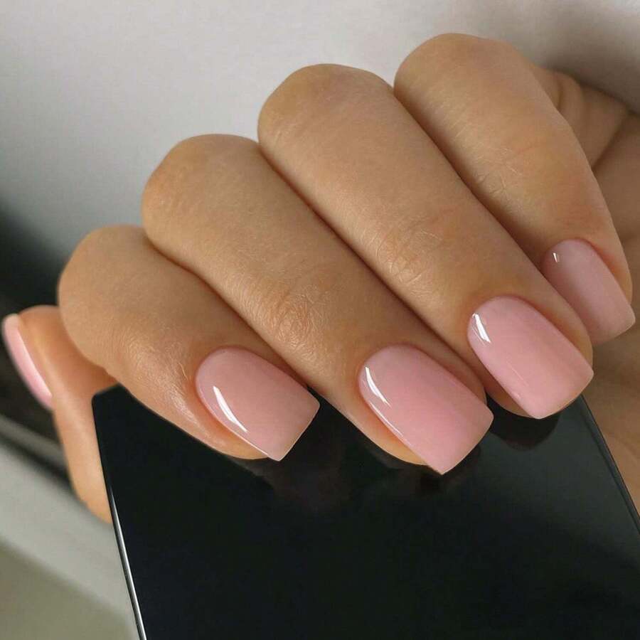 24pcs Short European-Style Pink False Nails With Comes With A Piece Of ...