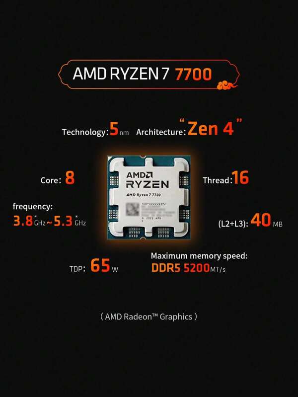 AMD RYZEN 7 7700 CPU 3.8GHz Base Clock 8-Core 16-Thread Desktop ...