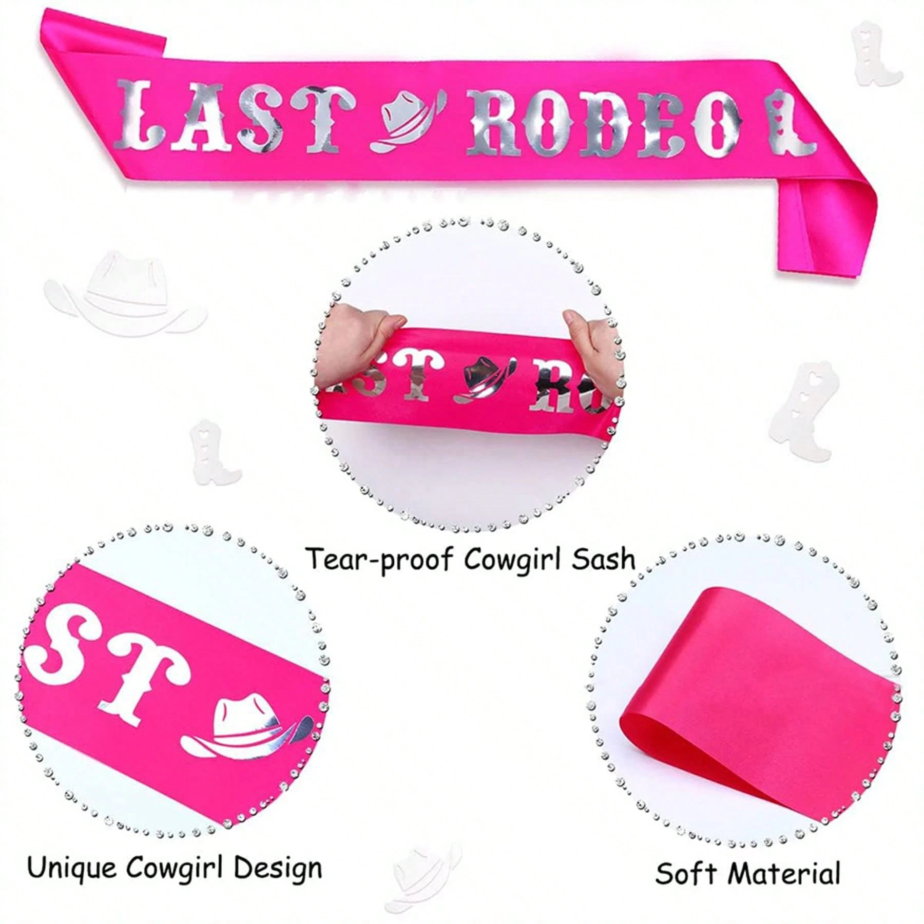 1pc Bridal Sash In Rose Red With 'Last Rodeo' Western Themed Party ...