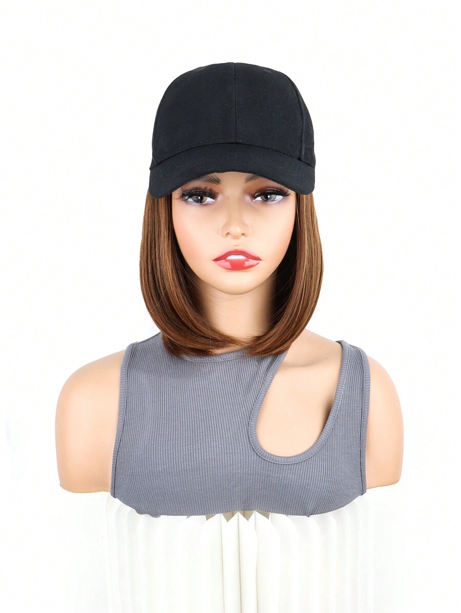 12 Inch Short Straight Synthetic Baseball Wig Natural Hair With Hat Wigs For Women | SHEIN USA