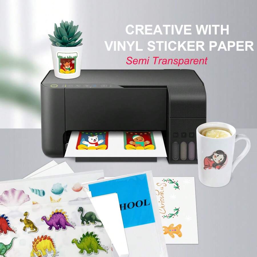 5 Sheets (A4 Size) Semi Transparent Printable Vinyl Sticker Paper ...