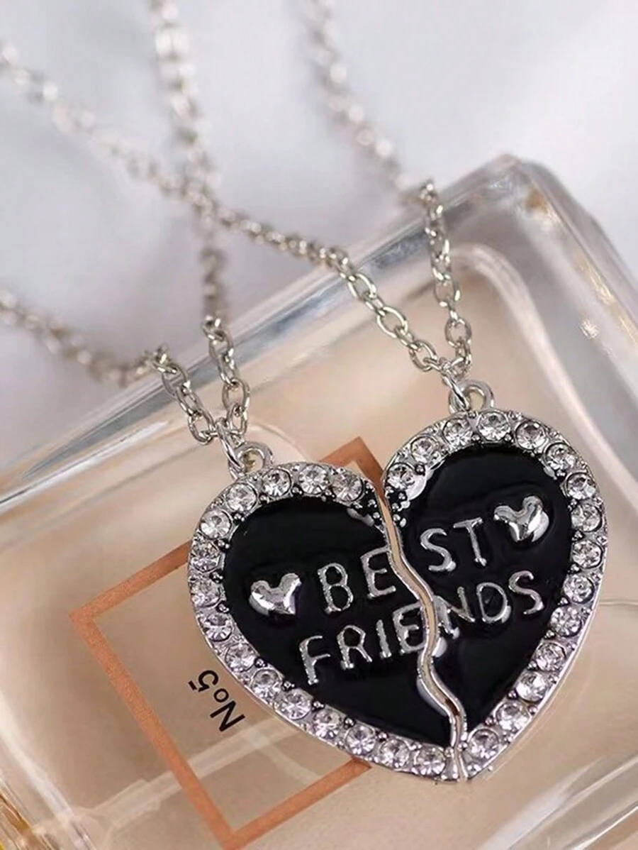 2 Pieces/Set Best Friends Best Friend Diamond Love Splicing Collarbone ...