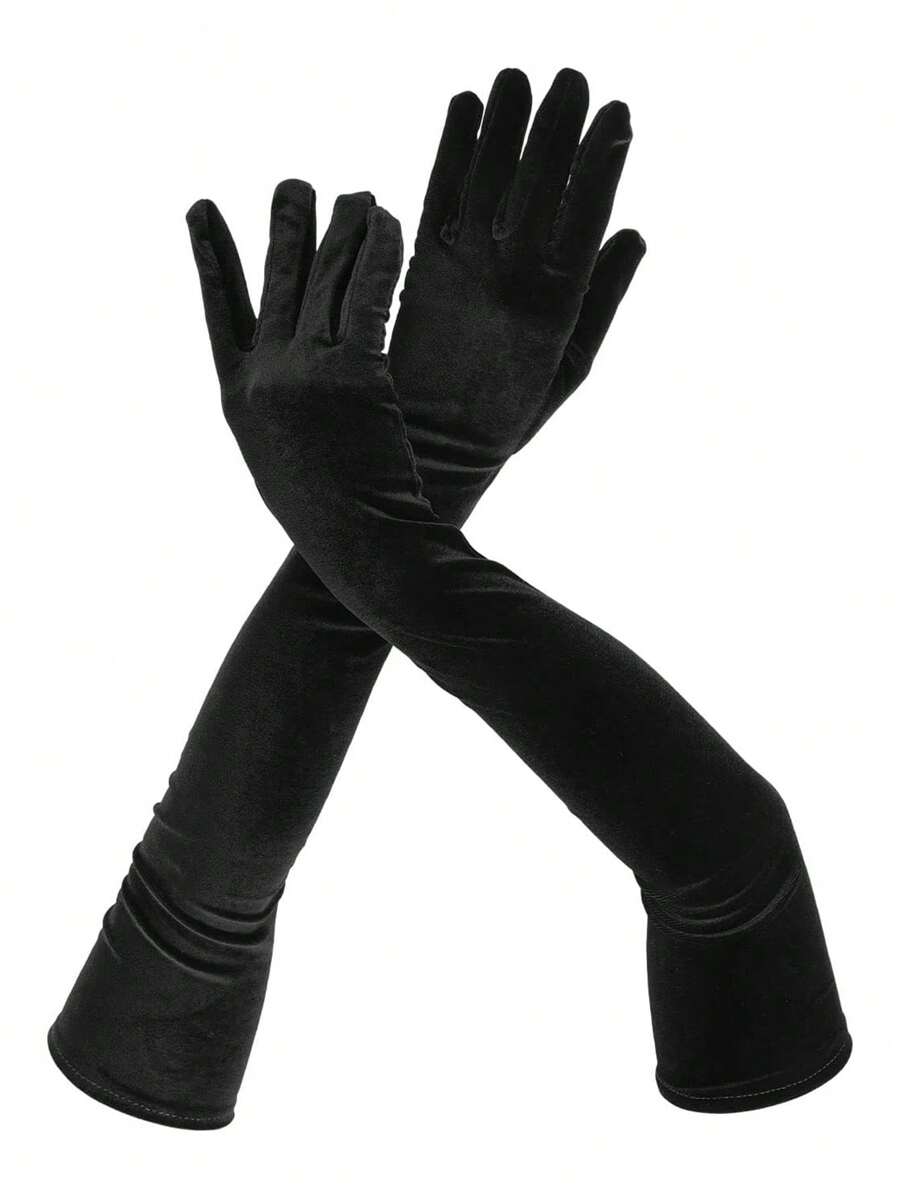 1 Pair Long Velvet Women's Gloves Elbow Length Flapper Gloves Finger ...