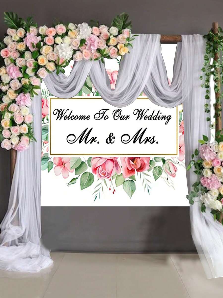 1pc White Flowers Wedding Backdrop Cloth, Made Of Polyester, Available ...