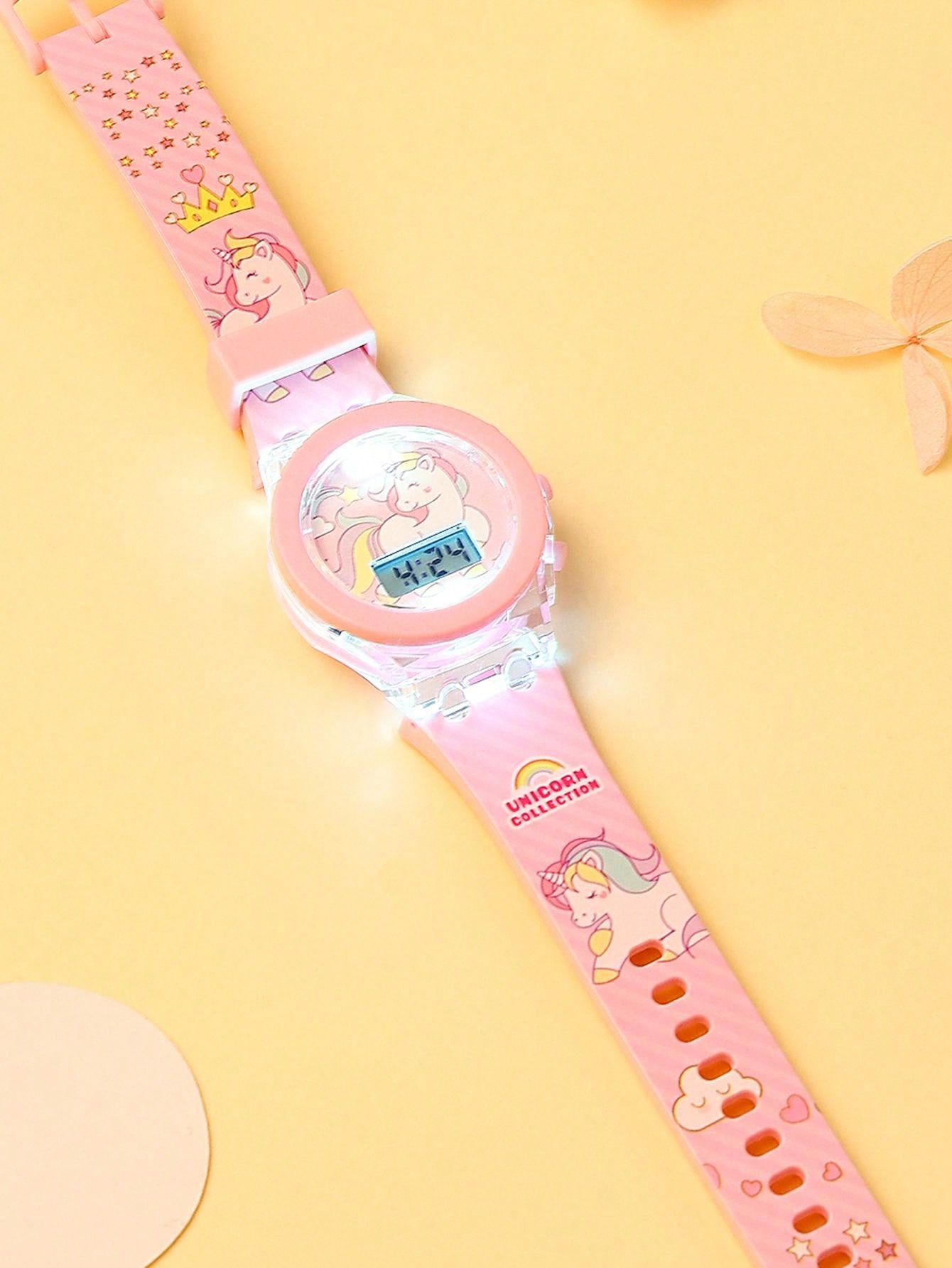 Cute Girls' Rainbow Horse Themed Analog Digital Watch, Cartoon ...