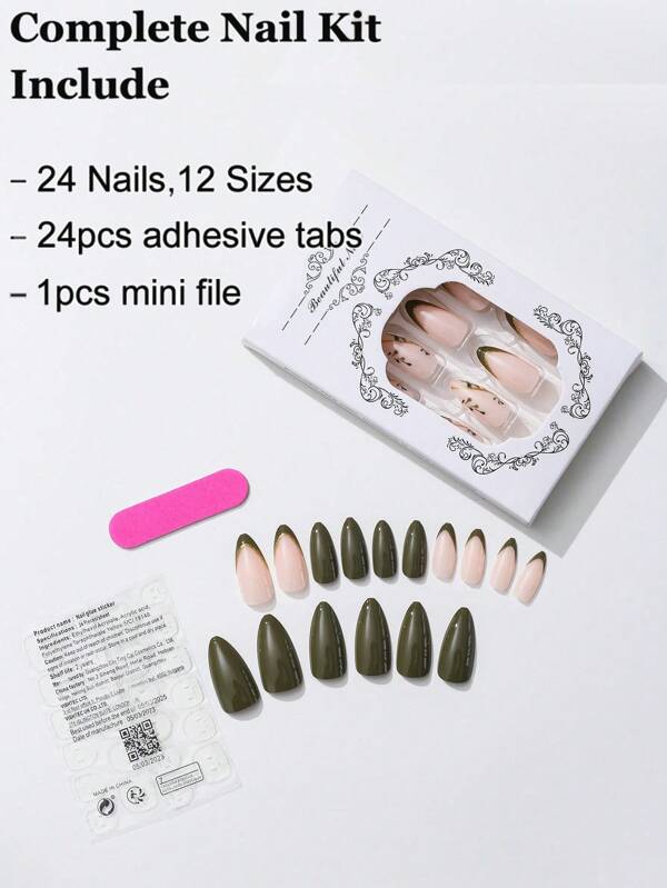 Upgrade Your Look With 24pcs Long Almond French Style Leaf Pattern ...