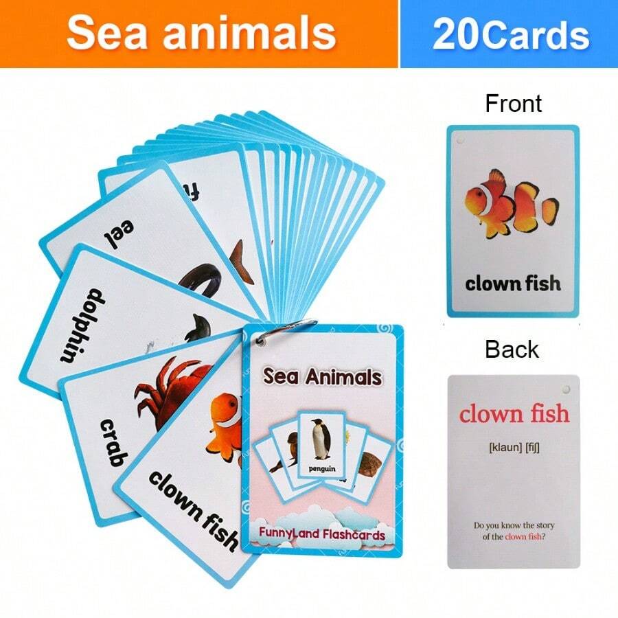 20 Tarjetas De Animales Marinos, Tarjetas Cognitivas Para Niños ...