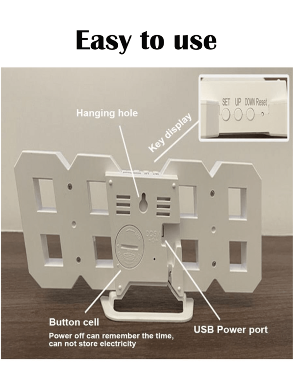 1pc 3D Plastic LED Digital Clock With USB Data Cable, Modern White Time ...