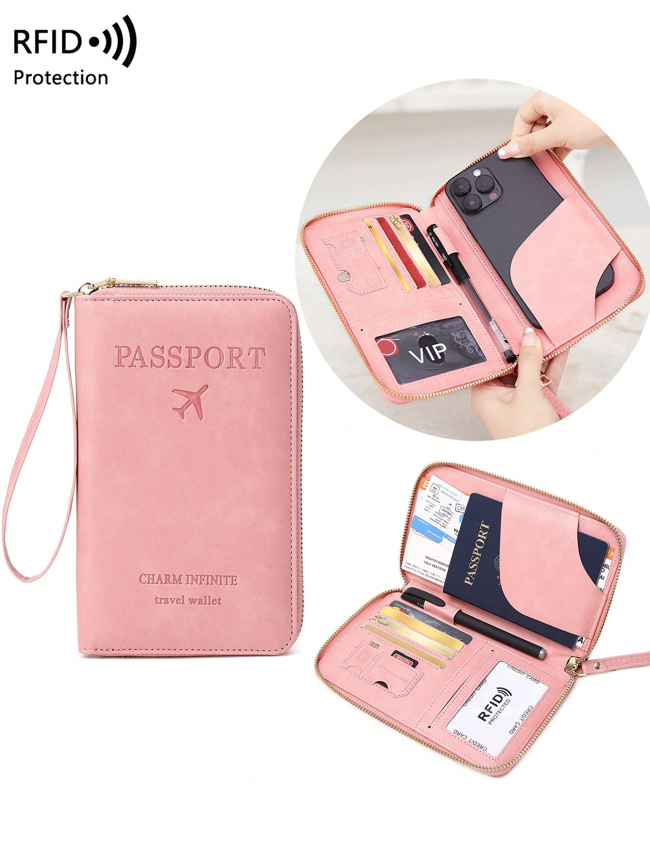 CHARM INFINITE Rfid Blocking Creative Airplane Passport Holder Wallet With Zipper, Multiple Card ...