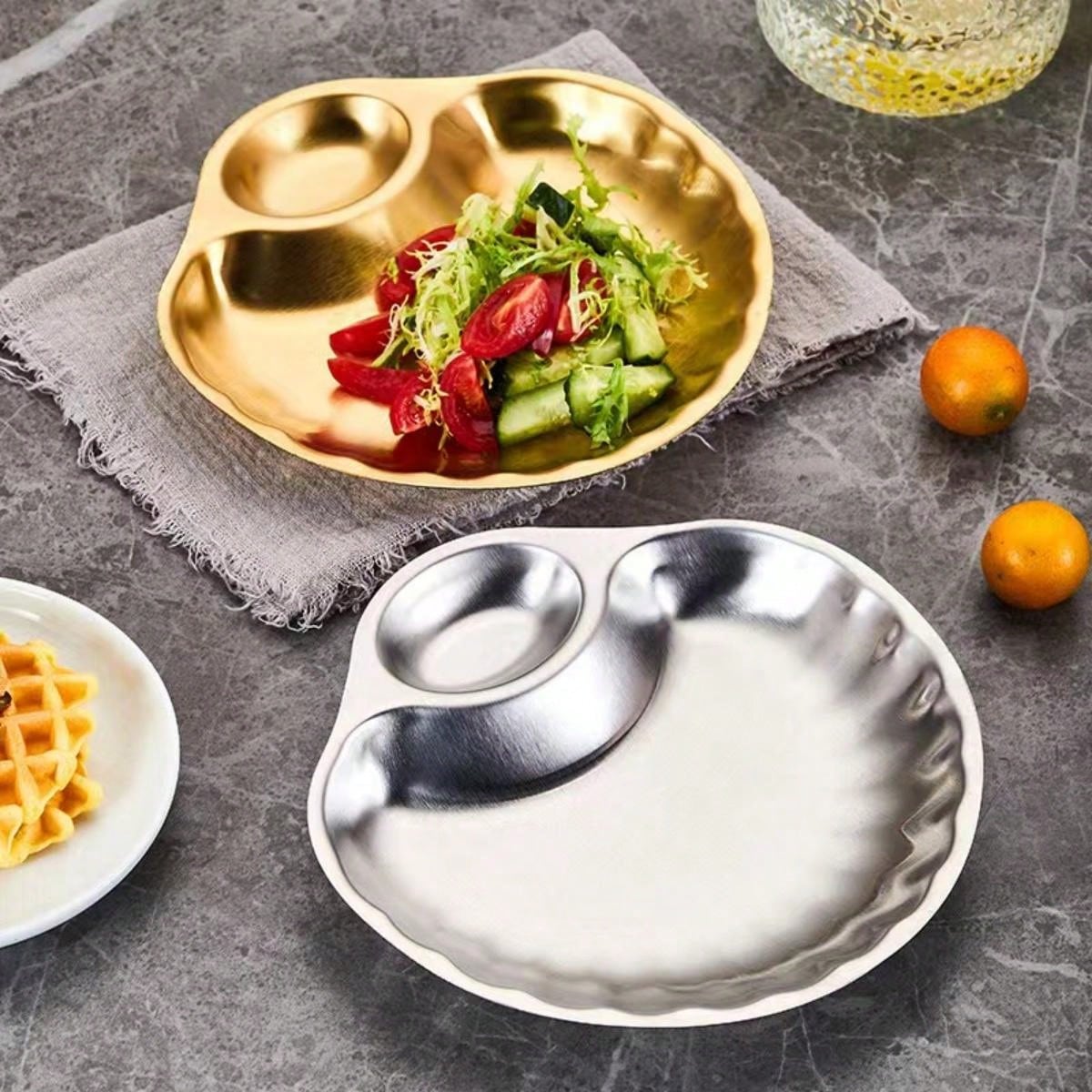 Stainless Steel Egg-Shaped Tray, Gold Elliptical Flat Bottom Tray ...