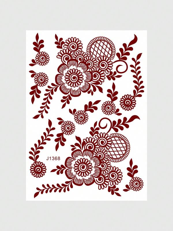 2 Sheet Red Brown Flower Henna Tattoo Sticker Mehndi Floral Temporary ...