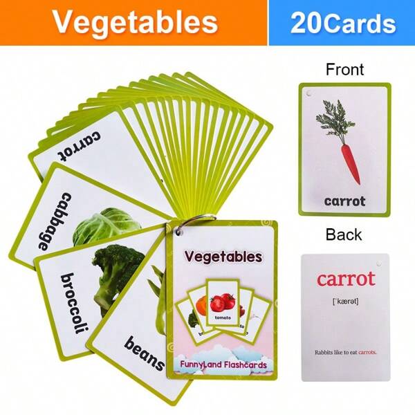 20 PCS Vegetable English Words FlashCards Kids English Learning Flash ...