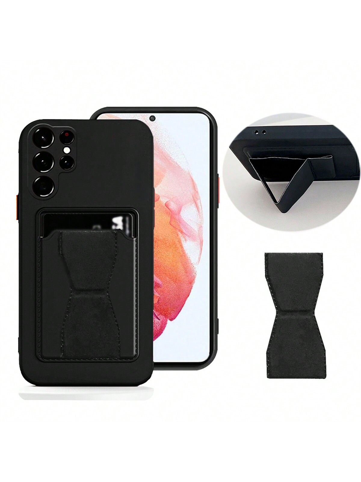 1pc Black Tpu+Silicone Phone Case, With Stand, Contrast Color Buttons ...