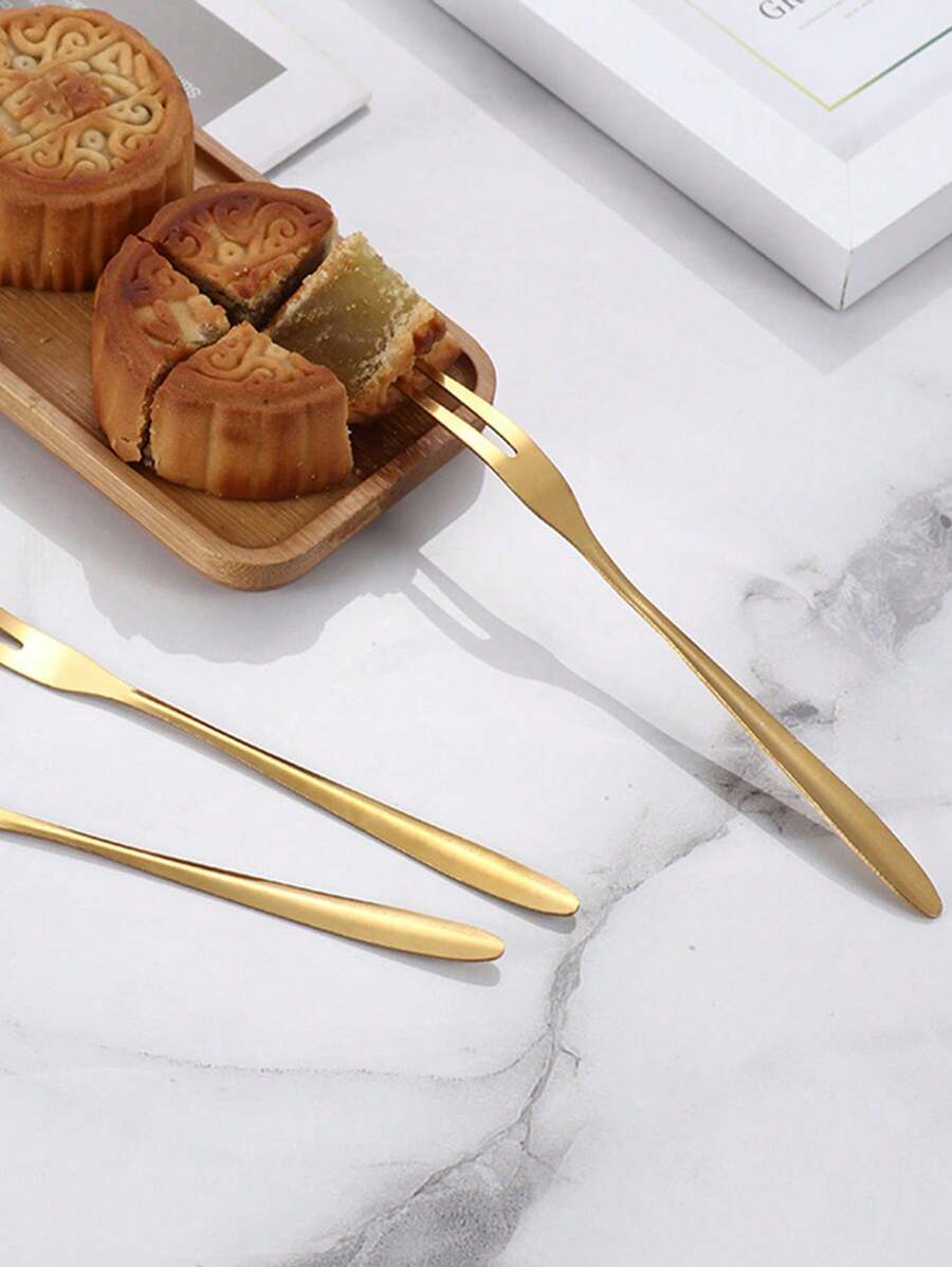 6pcs Stainless Steel Gold Tone Forks Set, Including Cake Forks And ...