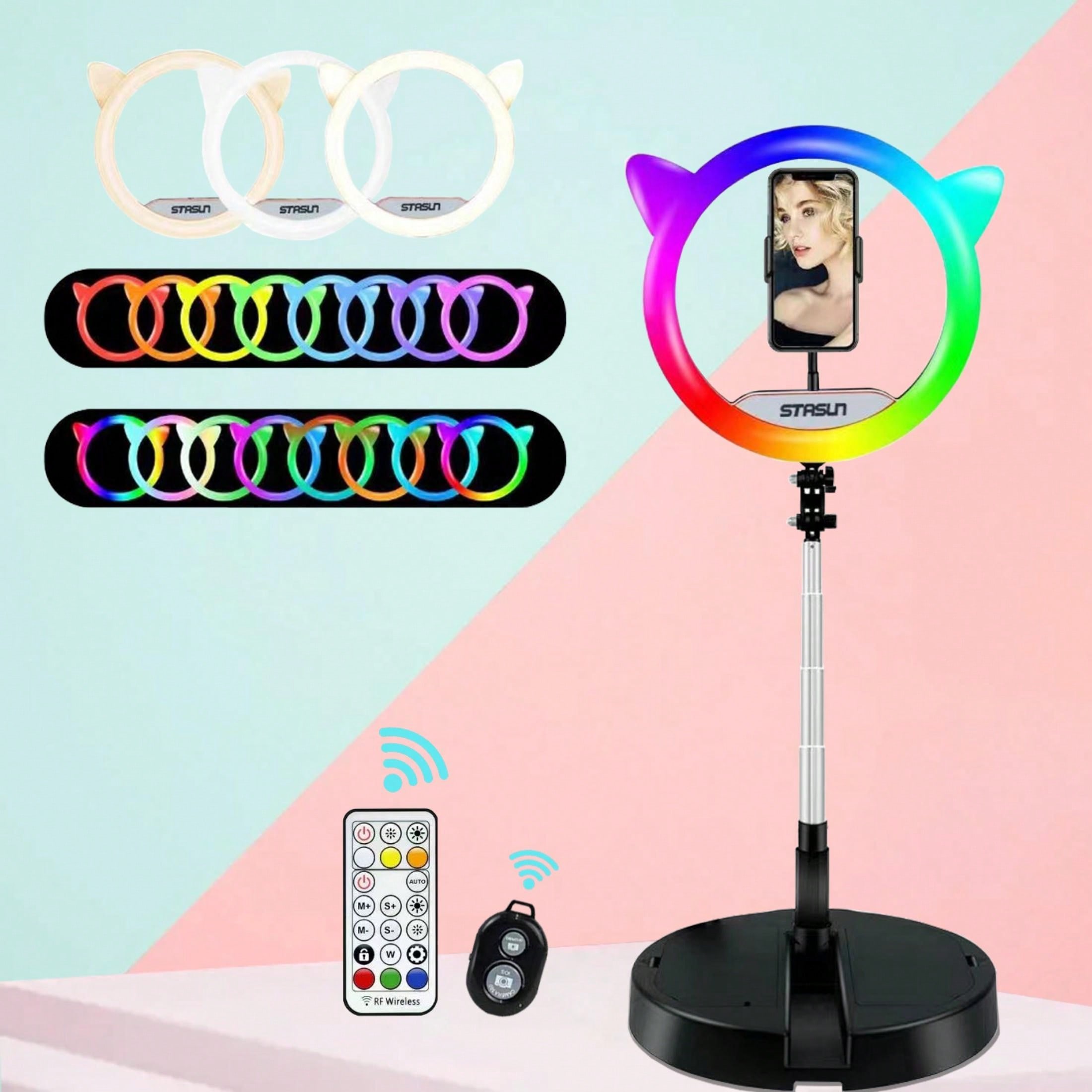 1pc Adjustable 195cm Height Retractable Rgb Light Phone Stand, Suitable ...
