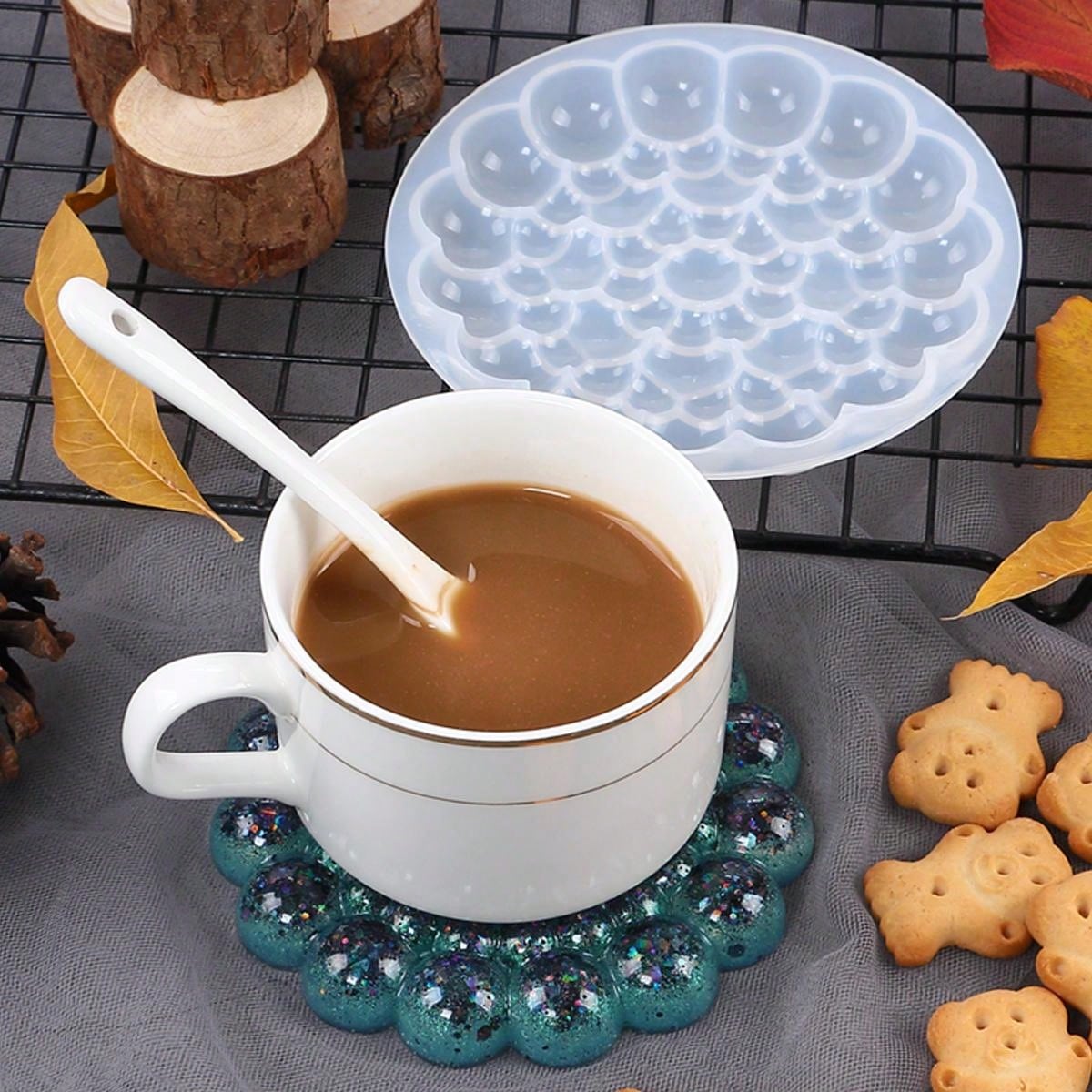 1pc Bubbles Coaster Silicone Molds Square Hemisphere Tray Coaster Round ...