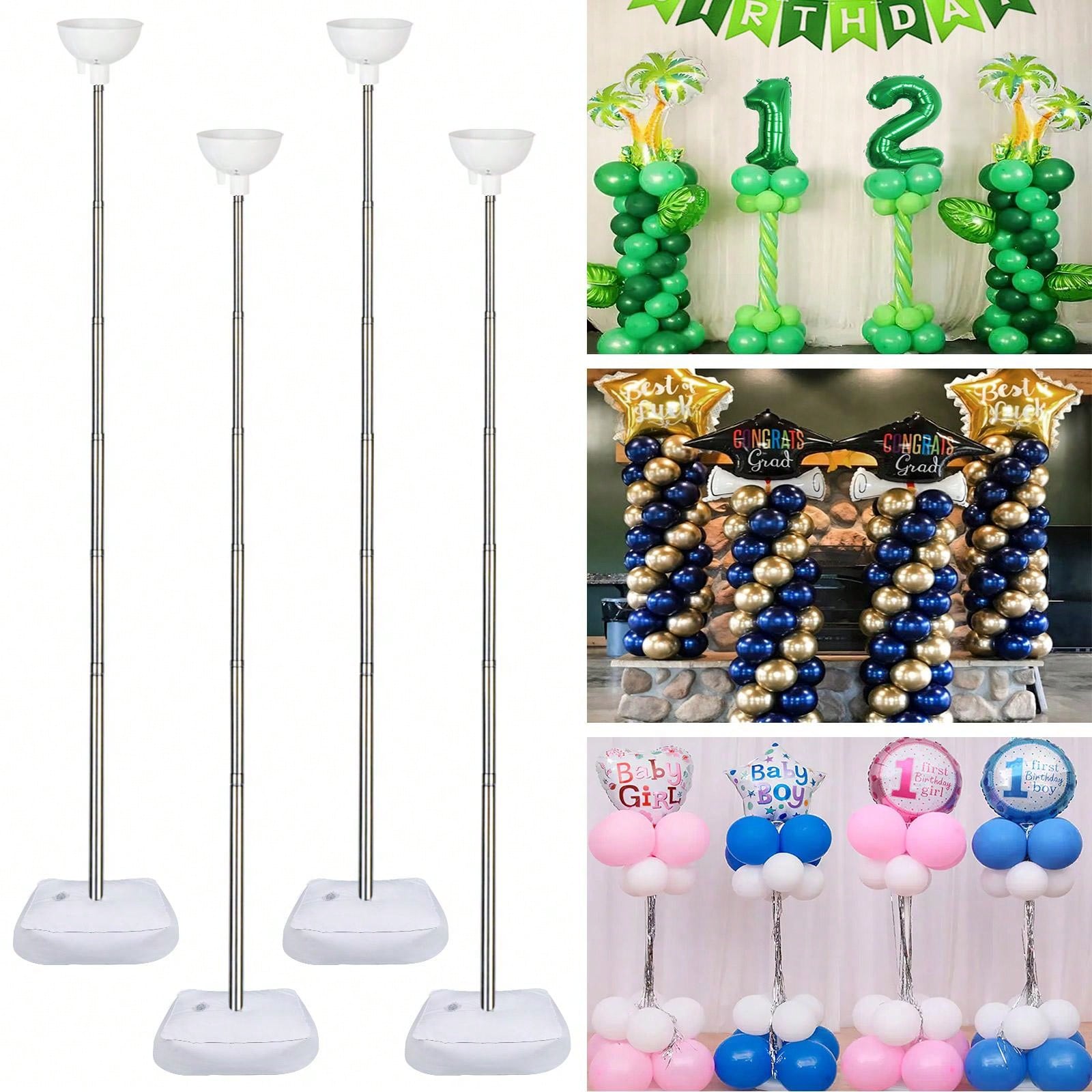 Balloon Column Stand Set Of 4, 1.6Ft To 6.75Ft Free Adjustable Balloon ...