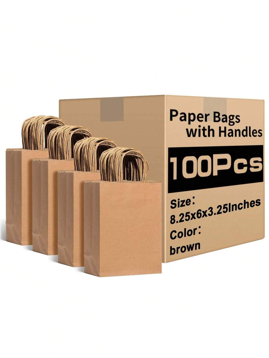 100 Pack Paper Gift Bags 6x3.25x8.25 Inch For Christmas Gifts ...