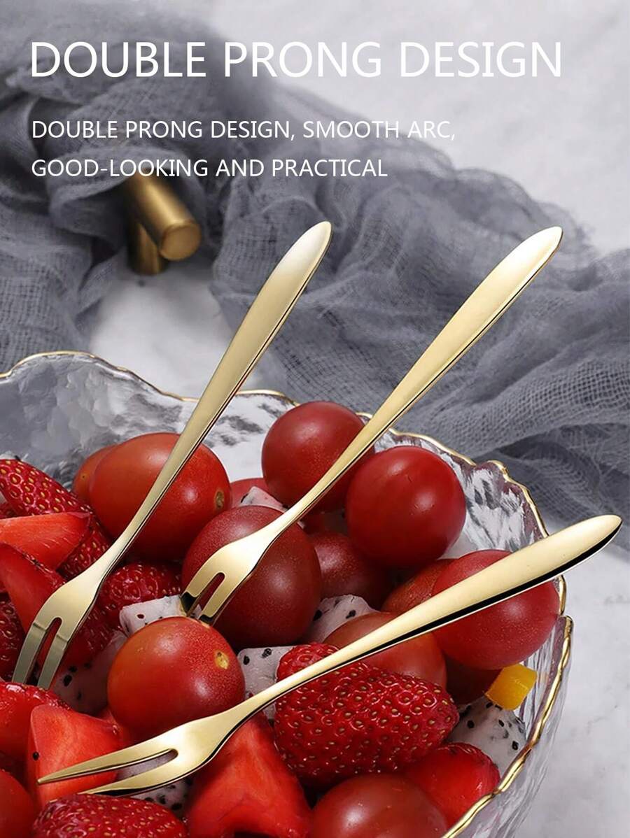 6pcs Stainless Steel Gold Tone Forks Set, Including Cake Forks And ...