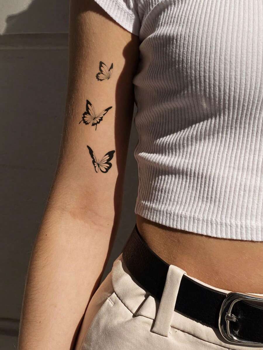 6pcs Black Temporary Tattoos Including Feather, Butterfly, Flower ...