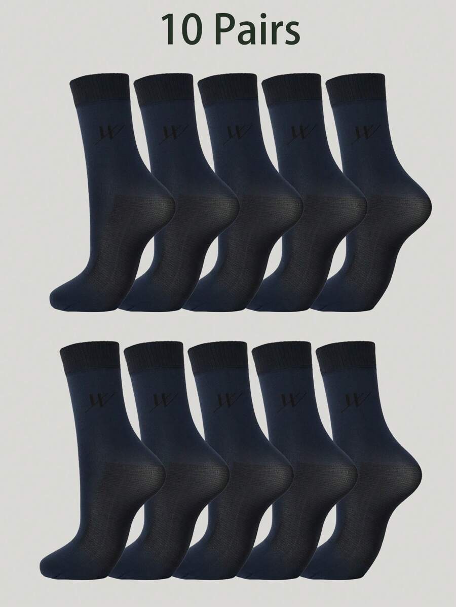 10 Pairs Men's Ice Silk Business Socks, Spring & Summer Mid-Calf Thin ...
