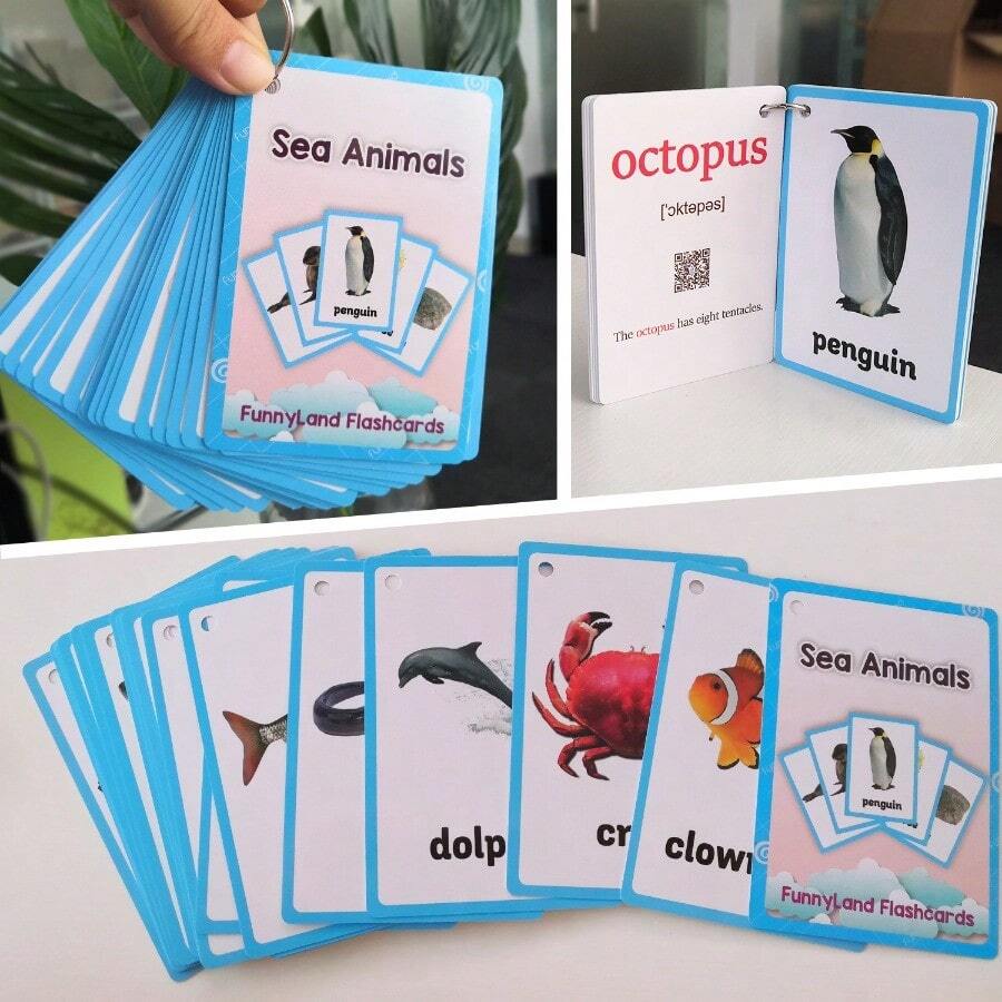 20 Cards Of Sea Animals Cognitive Flash Cards For Kids English ...