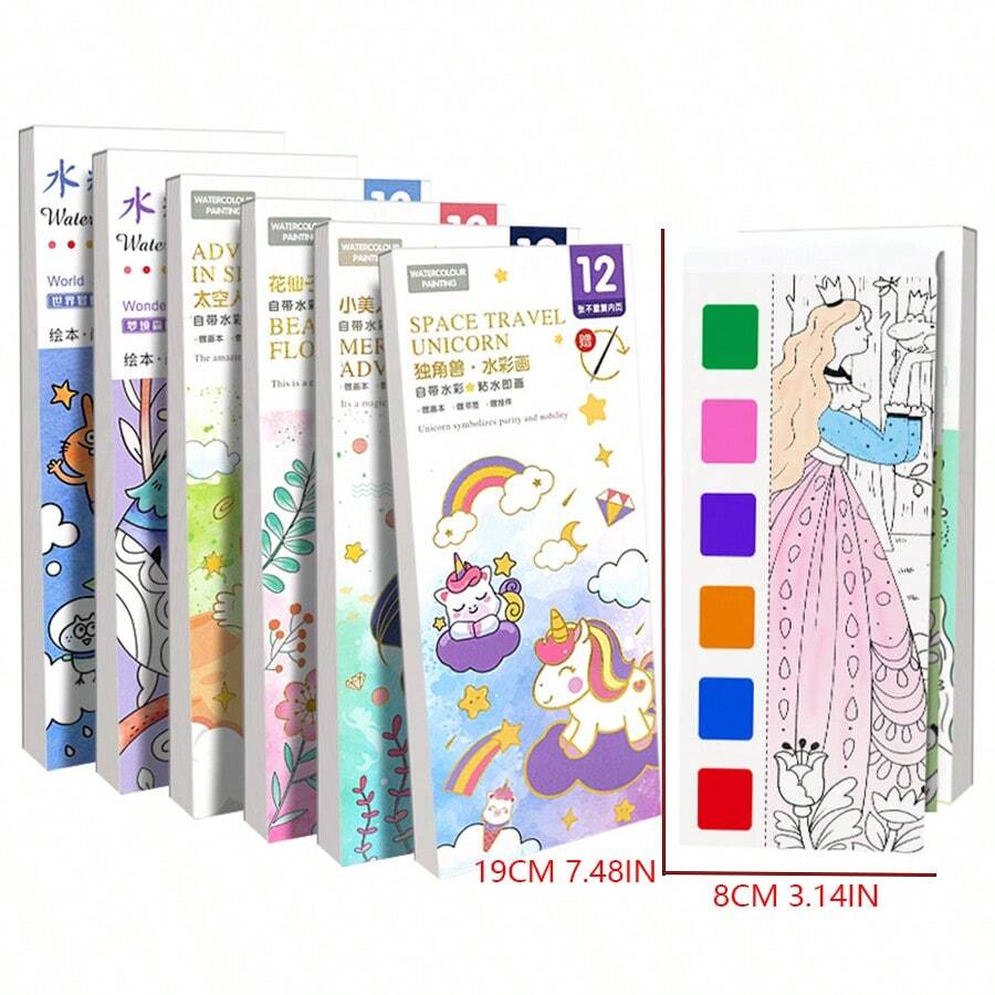 1set/12pcs Kids' Watercolor Painting Book With Stickers, Doodles ...