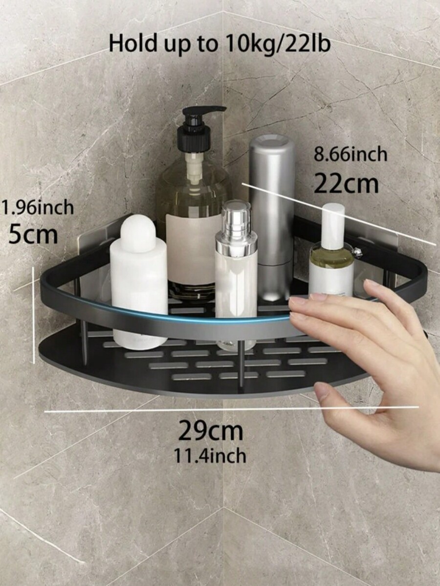 1pc Aluminum Wall Mounted Bathroom Storage Rack,Daily Black Hollow Out ...