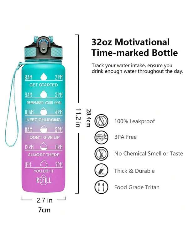 1pc Water Bottles With Times To Drink And Straw, Motivational Water Bottle With Time Marker ...