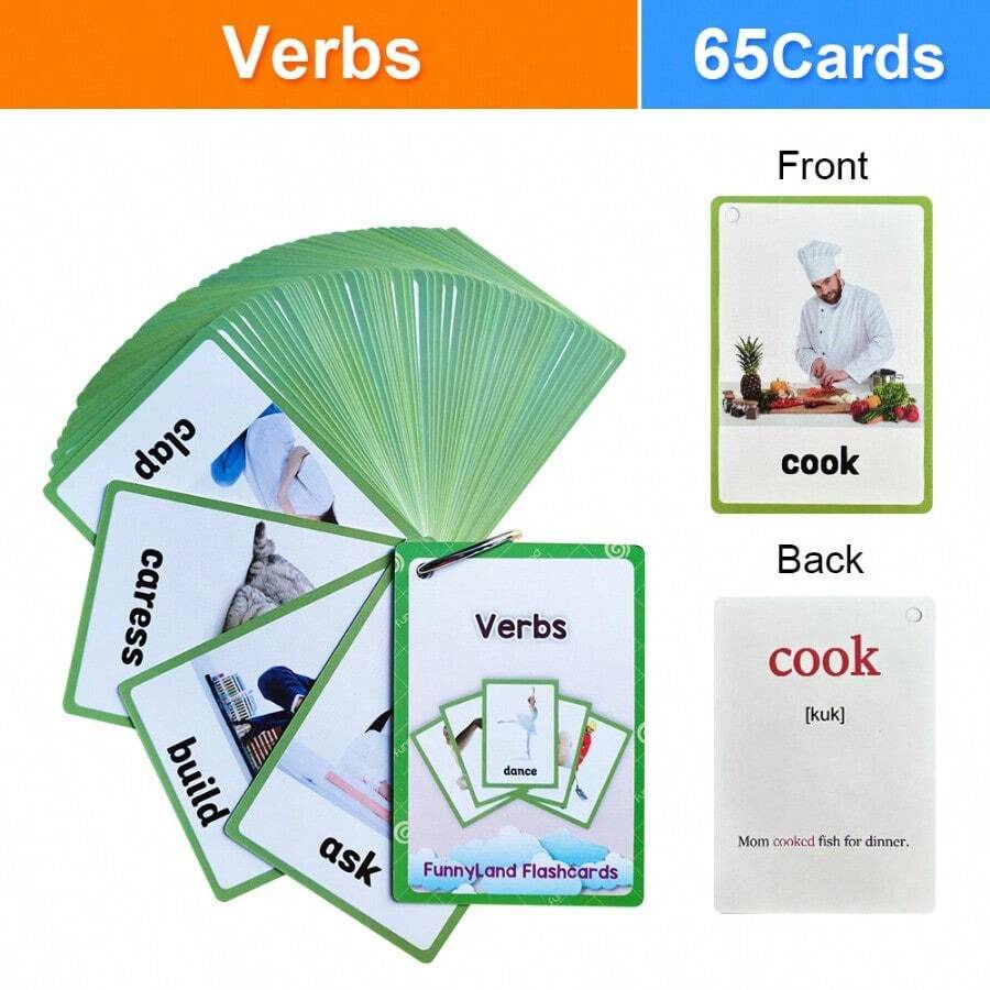 65 Cards Of Action Verbs English Learning Cards With Picture Teaching ...
